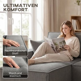 HOMCOM rohová sedačka 311 cm s dvojitou lenoškou, U-tvar, manšestr, hluboká široká sedadla, sedáky s kapsovými pružinami, široké opěrky, 4místná, svě…