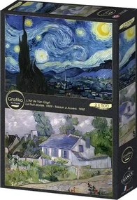 GRAFIKA Puzzle Hvězdná noc a dům Auvers / 2x500 dílků / 47,8 × 34,2 cm