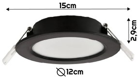 BERGE Kulatý LED panel zapuštěný - černý - 6W - PC - neutrální bílá