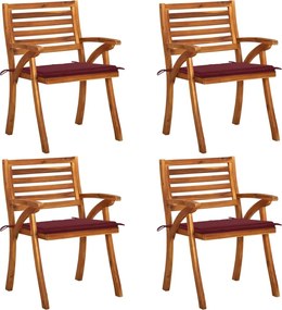 vidaXL Zahradní židle s poduškami 4 ks masivní akáciové dřevo [3075174] Barva: vínová červená