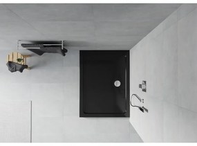 Mexen Flat obdélníková vanička do sprchového koutu slim 140 x 80 cm, Černá, sifon Chromovaná - 40708014