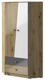 Šatní skříň NERO 2 Domel 87/190/57 barva: dub artisan/šedý lesk/bílý lesk