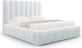Světle šedá čalouněná dvoulůžková postel s úložným prostorem a roštem 160x200 cm Kelp – Micadoni Home