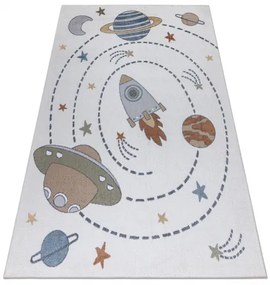 Dětský kusový koberec BONO 8288 Vesmír Planety pratelný krémový antracitový Rozměr: 160x220 cm