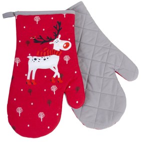 Vánoční kuchyňské rukavice chňapky RUDOLPHO červená 18x30 cm 100% bavlna
