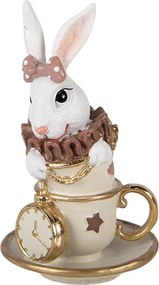 Dekorace bílý králík v šálku - 8*8*14 cm