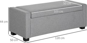 HOMCOM Úložná lavička, čalouněná lavička se skladovacím prostorem, lavička na konec postele, moderní design, plast, šedá tkanina, vícúčelová, 120x50x…