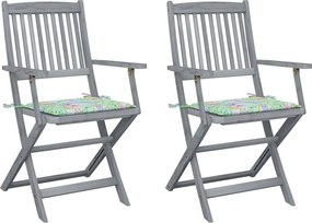 vidaXL Skládací zahradní židle s poduškami 2 ks masivní akáciové dřevo [3064494] Barva: Zelená