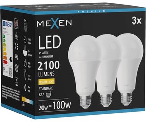 Mexen Nova 3x LED žárovka E27, A70, 20W, Teplá - 3000K, 2100 lm - L100-E27-2030-01x03