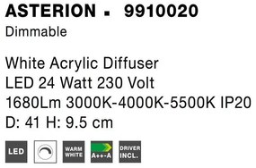 Nova Luce Stropní svítidlo ASTERION bílá akrylový difuzor LED 2x24W 3000K-4000K-5500K stmívatelné
