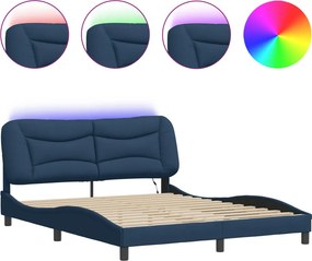 Rám postele s LED bez matrace Hvar modrý 160 x 200 cm textil 3213717