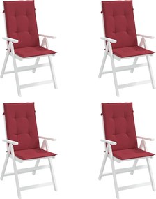 Podušky na židli vysoké opěradlo 4 ks vínové 120x50x3 cm textil 314114
