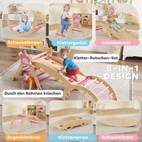 AIYAPLAY dětská vnitřní prolézačka 8 v 1, design princezny, skluzavka, rampa, oblouk, dřevo