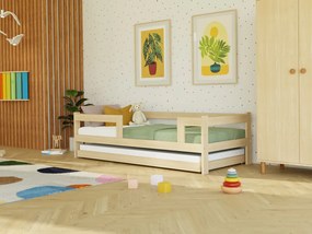Benlemi Jednolůžková postel ze dřeva SAFE 5v1 se zábranou a přistýlkou Zvolte barvu: Béžová, Zvolte rozměr: 80x180 cm, Zvolte zábranu: Se dvěma zábranami