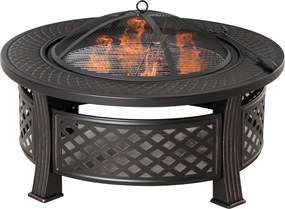 Outsunny miska na oheň pohrabáč ochrana proti jiskrám ohnivý koš ohnivý stůl kulatý ohniště zahrada kempování BBQ ocel černá 81x81x50cm