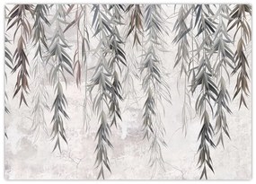 Skleněný obraz - Vrbové větvičky v šedé omítce (70x50 cm)