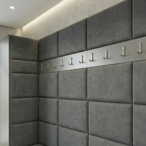 Předsíňová stěna Trinity 9 s čalouněnými panely, 290 cm, grafit/ tmavě hnědá