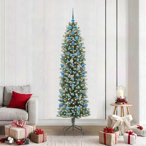 Umělý štíhlý vánoční strom Zelená a bílá 210 cm 3395312