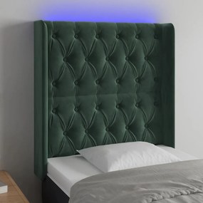 Čelo postele s LED tmavě zelené 83 x 16 x 118/128 cm samet 3124417