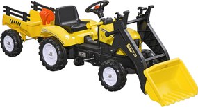HOMCOM Šlapací traktor s přívěsem, šlapací vozidlo s lopatou, dětské vozidlo traktor pro děti od 3 let, žlutý | Aosom