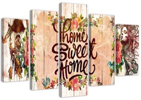 Obraz na plátně pětidílný Nápis Home Sweet Home - 100x70 cm