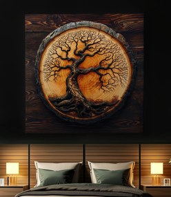 Obraz na plátně - Strom života Aurelis, dřevo styl FeelHappy.cz Velikost obrazu: 140 x 140 cm