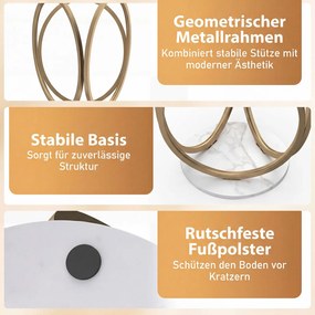 Costway Minimalistický skleněný stolek s geometrickým zlatým kovovým prstencovým