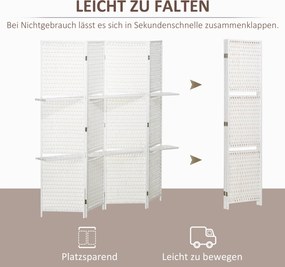HOMCOM Skládací paraván se 4 panely 181x180 cm s policemi, dekorativní oddělovací příčka do ložnice, obývacího pokoje, kuchyně - Bílá