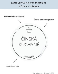 Samolepka na kořenky ČÍNSKÁ KUCHYNĚ průhledná 5 cm základní písmo