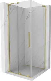 Mexen Velar L, sprchový kout s posuvnými dveřmi 100 x 100 cm, 8mm čiré sklo, zlatá matná, 871-100-100-03-55