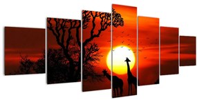 Obraz - Siluety zvířat při západu slunce (210x100 cm)