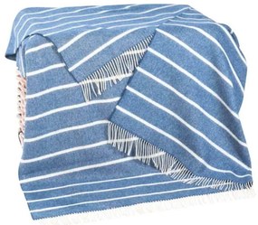 Deka z Merino jehněčí vlny Denim White Horizontal Stripe 200 x 150 cm John Hanly