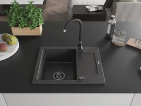 Mexen Enzo, granitový dřez 576x465x174 mm, 1-komorový, černá-skvrny s černým sifonem, 6506571005-76-B