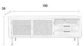 Krémový ratanový TV stolek 150x55 cm Amaya – White Label