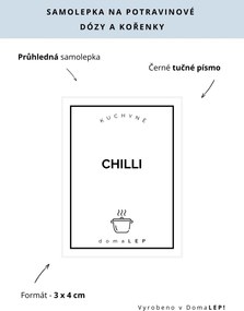 Samolepka na kořenky CHILLI  průhledná 3 × 4 cm tučné písmo