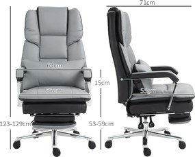 Kancelářská židle HOMCOM s houpací funkcí, nosnost 180 kg, ergonomická, 160° sklopný opěrák, koženka, 63Š x 71D x 123-129V cm, světle šedá| Aosom