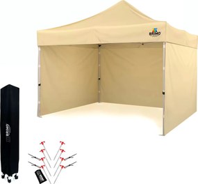 BRIMO Nůžkový párty stan SUPER 3x3 m 3 stěny béžový