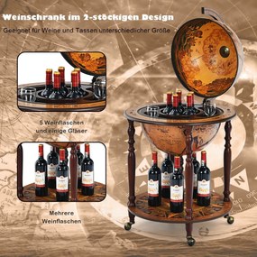 Costway Globe Bar Cabinet Barový vozík s kolečky a víkem Stojan na víno