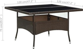 Zahradní jídelní stůl hnědý polyratan a sklo 310556