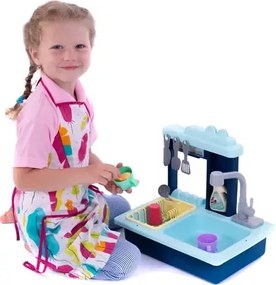 TEDDIES Dětský dřez na nádobí modrý / Dětský dřez / Funkční kohoutek /