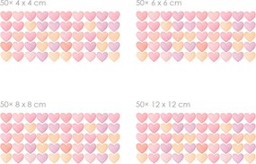 Akvarelová srdce pro holky 50 ks textilní přelepitelné samolepky na zeď 50 ks 4x4 cm