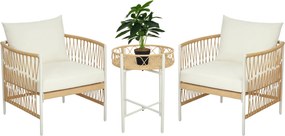 Outsunny 3dílná ratanová zahradní sedačka, patio set se 2 zahradními křesly, konferenčním stolkem, balkonový set s polštáři, žlutý + krémový | Aosom
