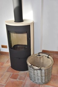 Vingo Proutěný kulatý koš na dřevo, šedý Rozměry (cm): průměr 40, v. 35