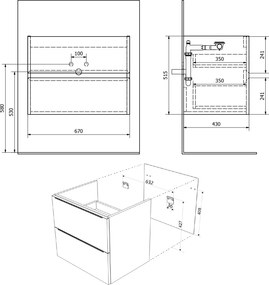 Sapho Filena koupelnová skříňka pod umyvadlo 67 x 51,5 x 43 cm černá mat strip FID1270BS