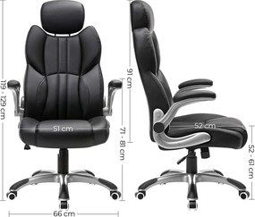 Ergonomická otočná židle, kancelářská židle se skládacími rameny, černá