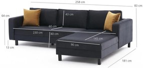 Hanah Home Sametová pohovka KALE antracit pravá 825BLC2720