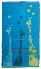 SCANquilt plážová osuška ANIMALS žirafy modrá 70 x 125 cm