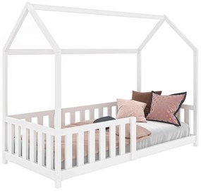 Dětská postel Domeček 80x160 se zábradlím a roštem, bílá D7