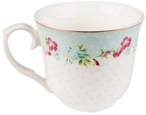 Zelený porcelánový šálek s podšálkem s květy – 250 ml
