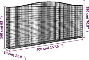vidaXL Klenuté gabionové koše 2 ks 400x30x160/180cm pozinkované železo [3145865]